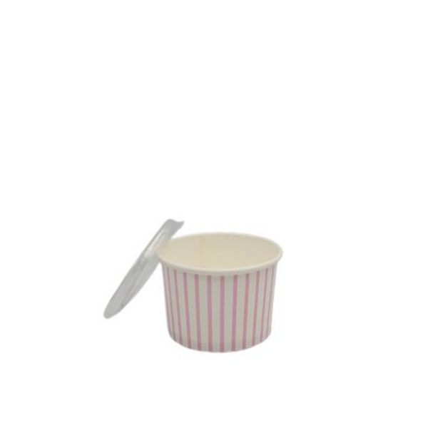 Pink Striped Ice Cream Tub 90ml with Clear Ice Cream Lid - Pack of 50 ...